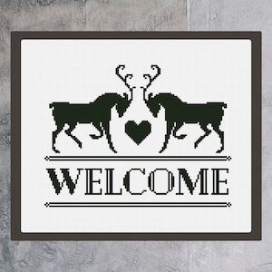 Cross Stitch Pattern Welcome Sign With Deer Instant Download PDF ...