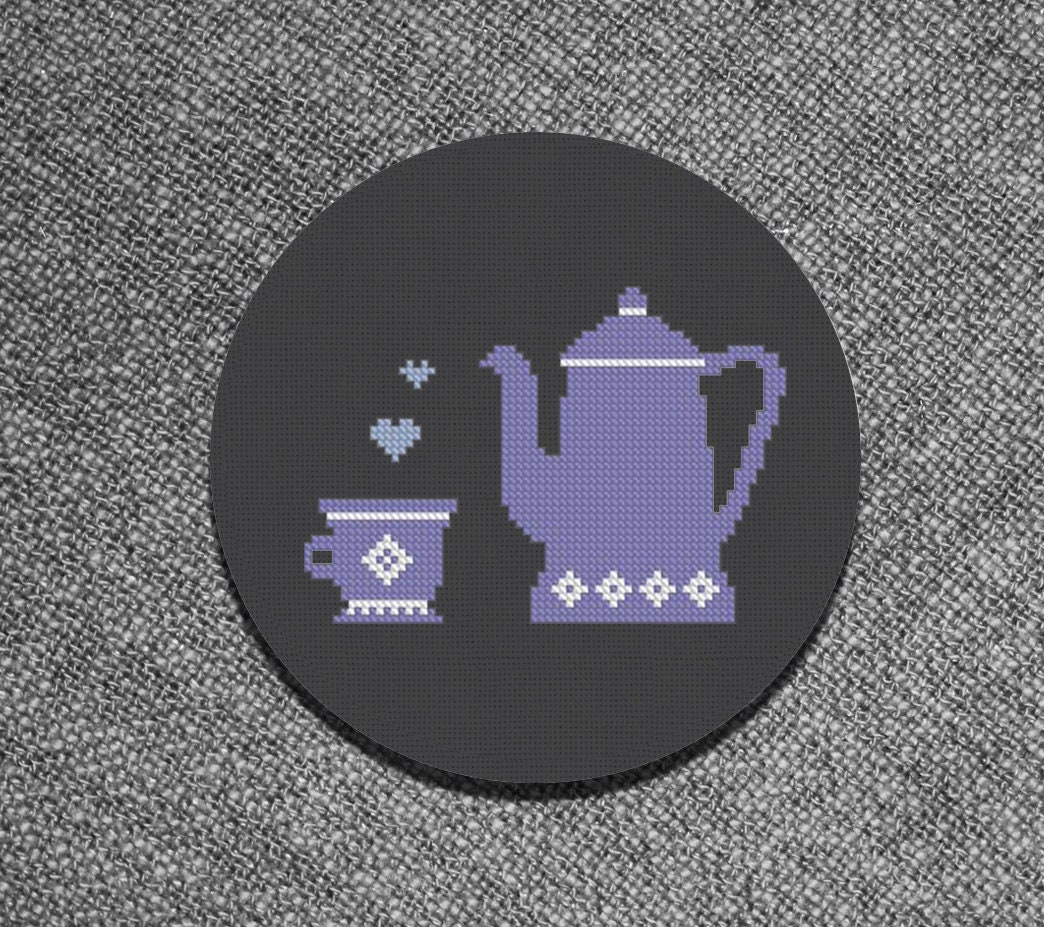 Cross Stitch Pattern Tea Pot With Love Instant Download PDF Counted Chart Modern Embroidery ...
