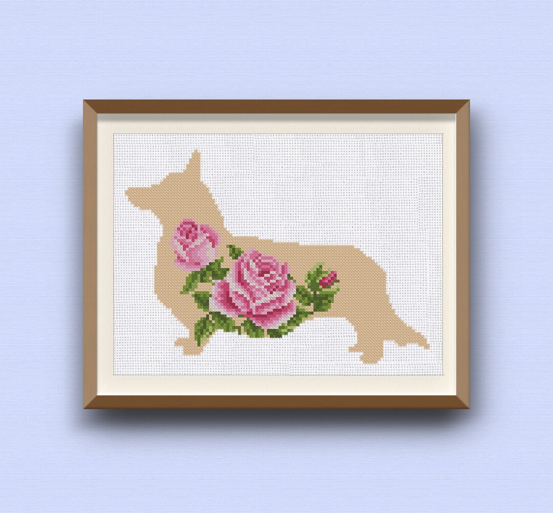 Cross Stitch Pattern Welsh Corgi Dog With Rose Instant Download PDF ...
