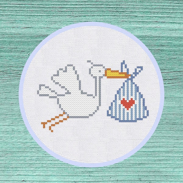 Stork Baby Cross Stitch - Etsy