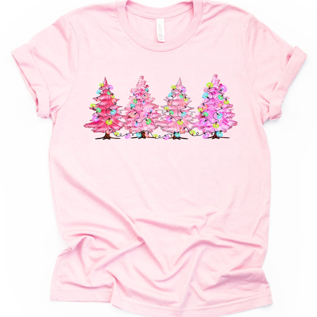 Pink Christmas Trees Shirt, Christmas Trees With Lights Shirt, Pink ...