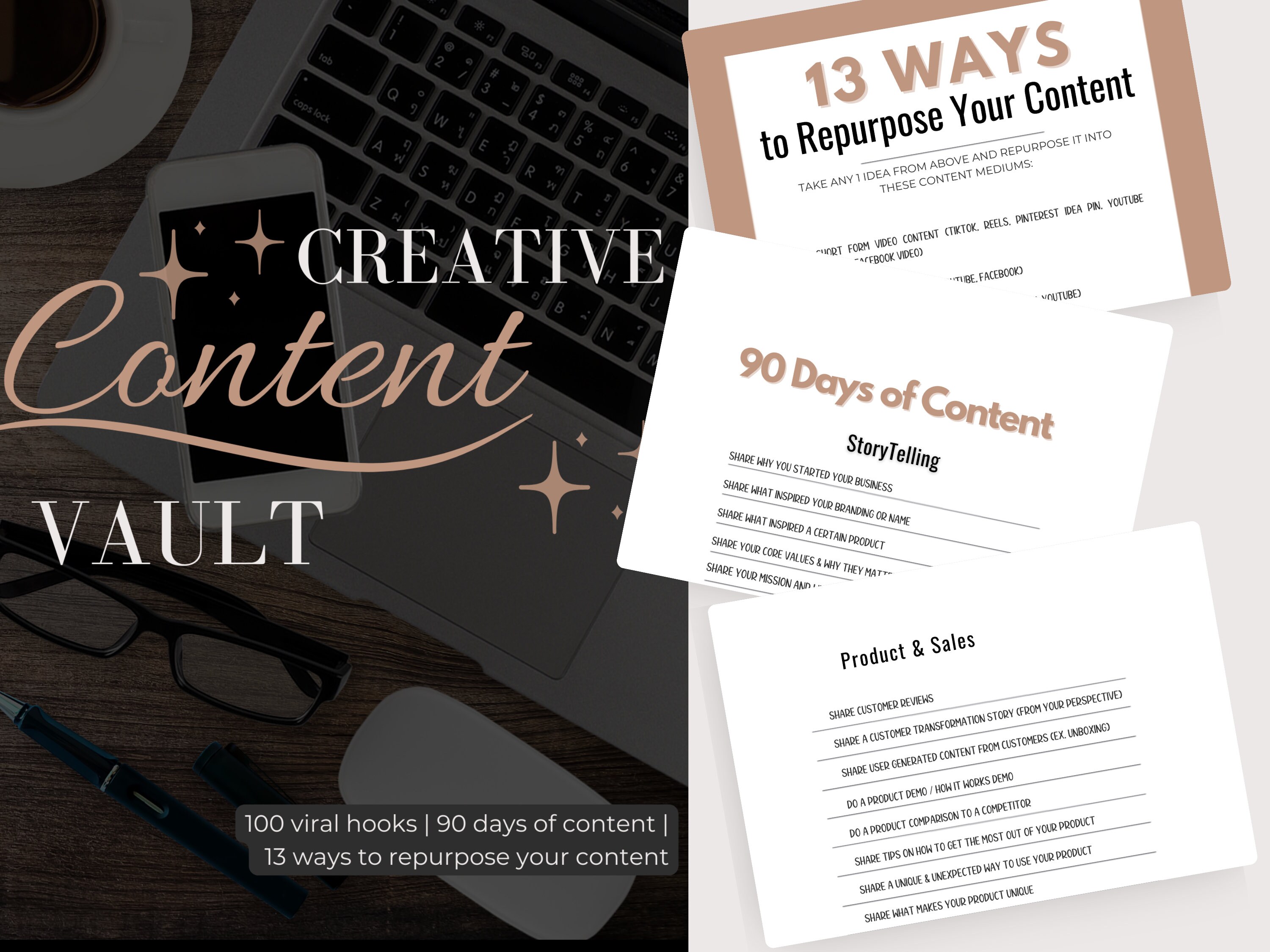 Ultimate Creative Content Vault - 100 Viral Hooks | 90 Days of Storytelling Content | 13 ...