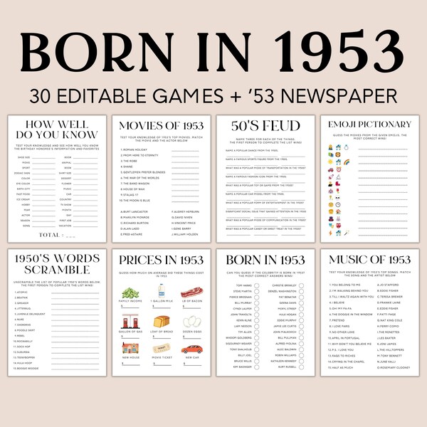 70th Birthday Party Games Etsy