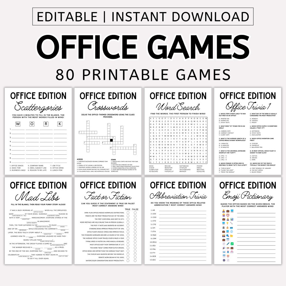 Editable Office Games Bundle: 50 Team Building Games for Work, Work ...