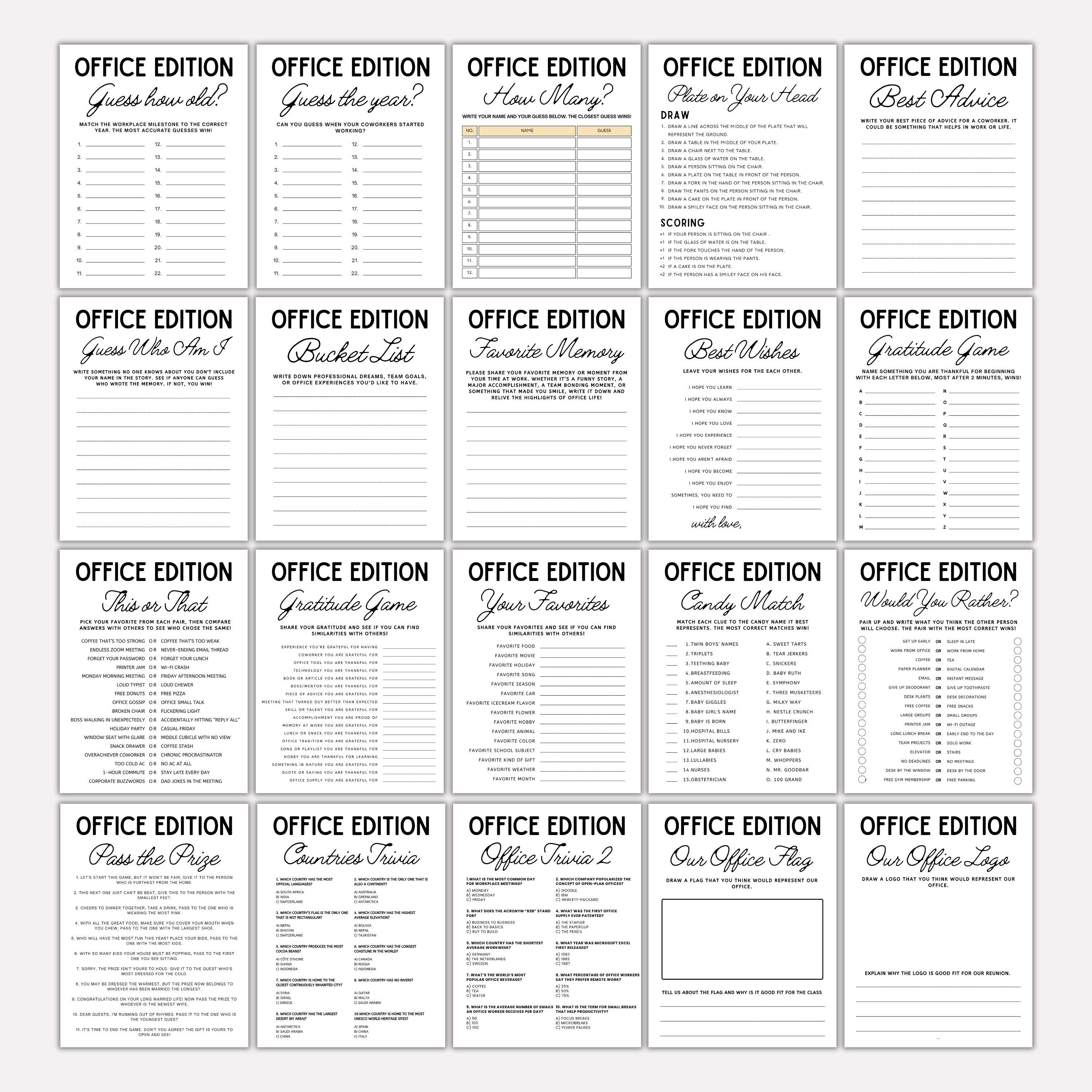 Editable Office Games Bundle: 50 Team Building Games for Work, Work ...