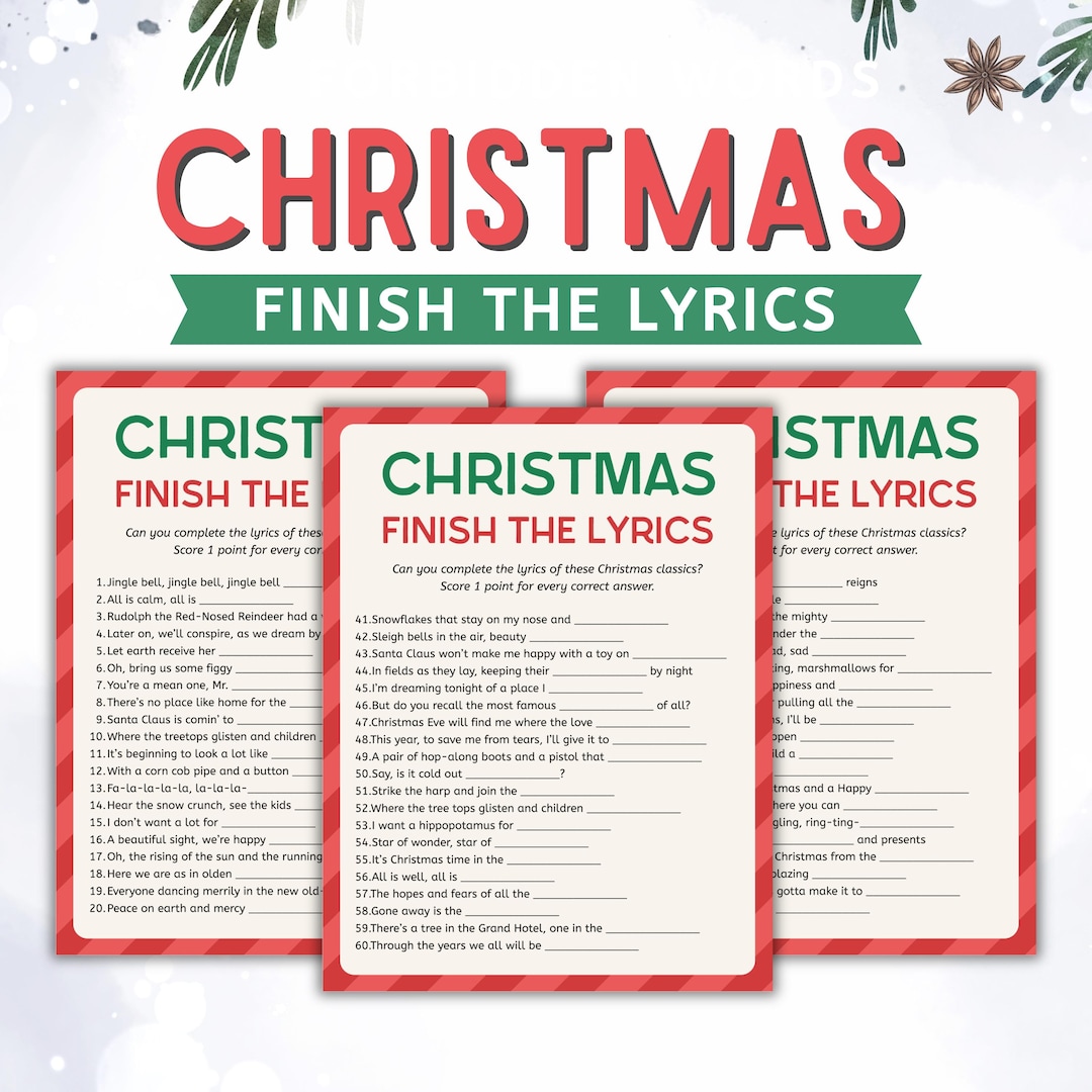 Christmas Finish the Lyrics: Christmas Song Game, Christmas Party Games ...