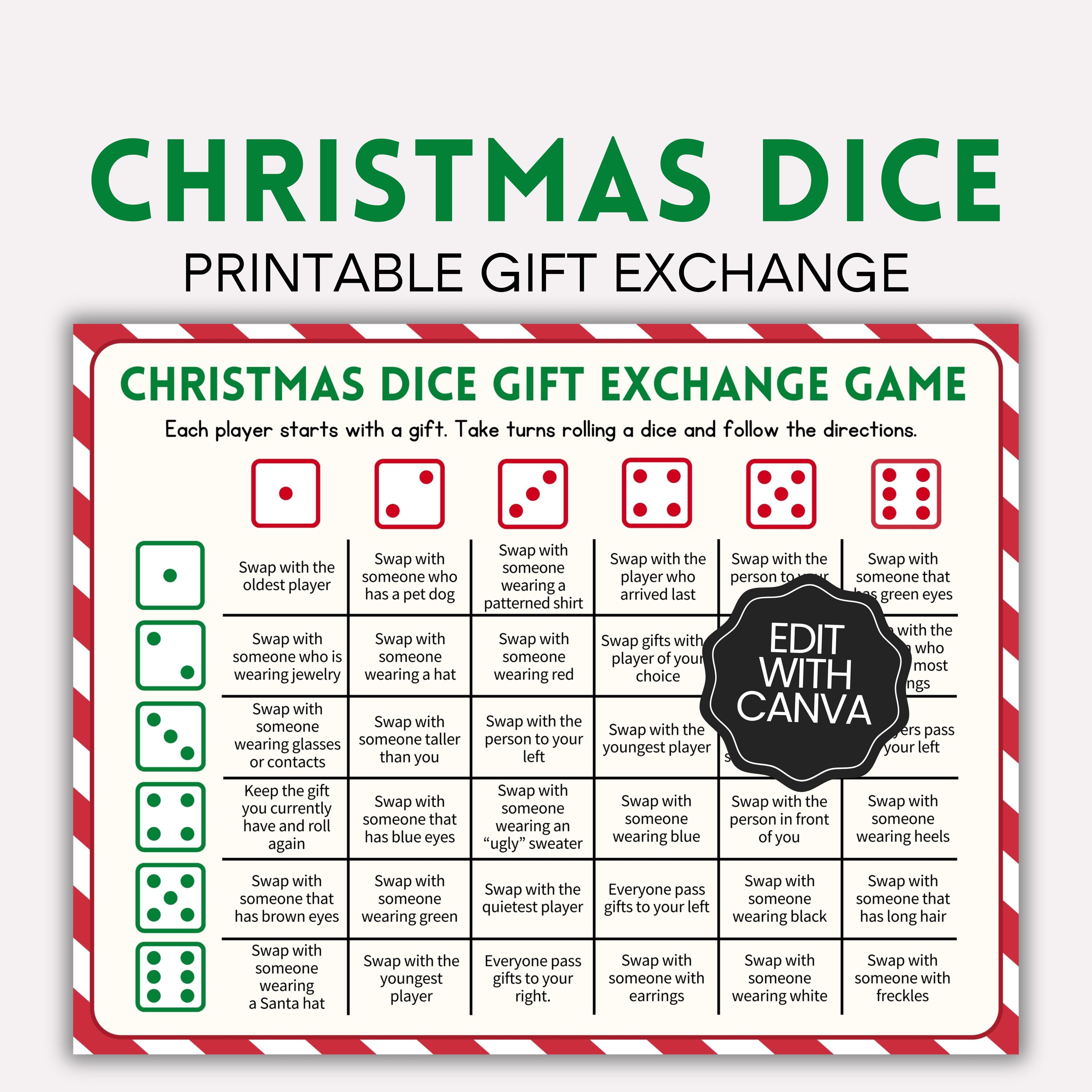 Editable Christmas Gift Exchange Dice Game, Christmas School Game ...