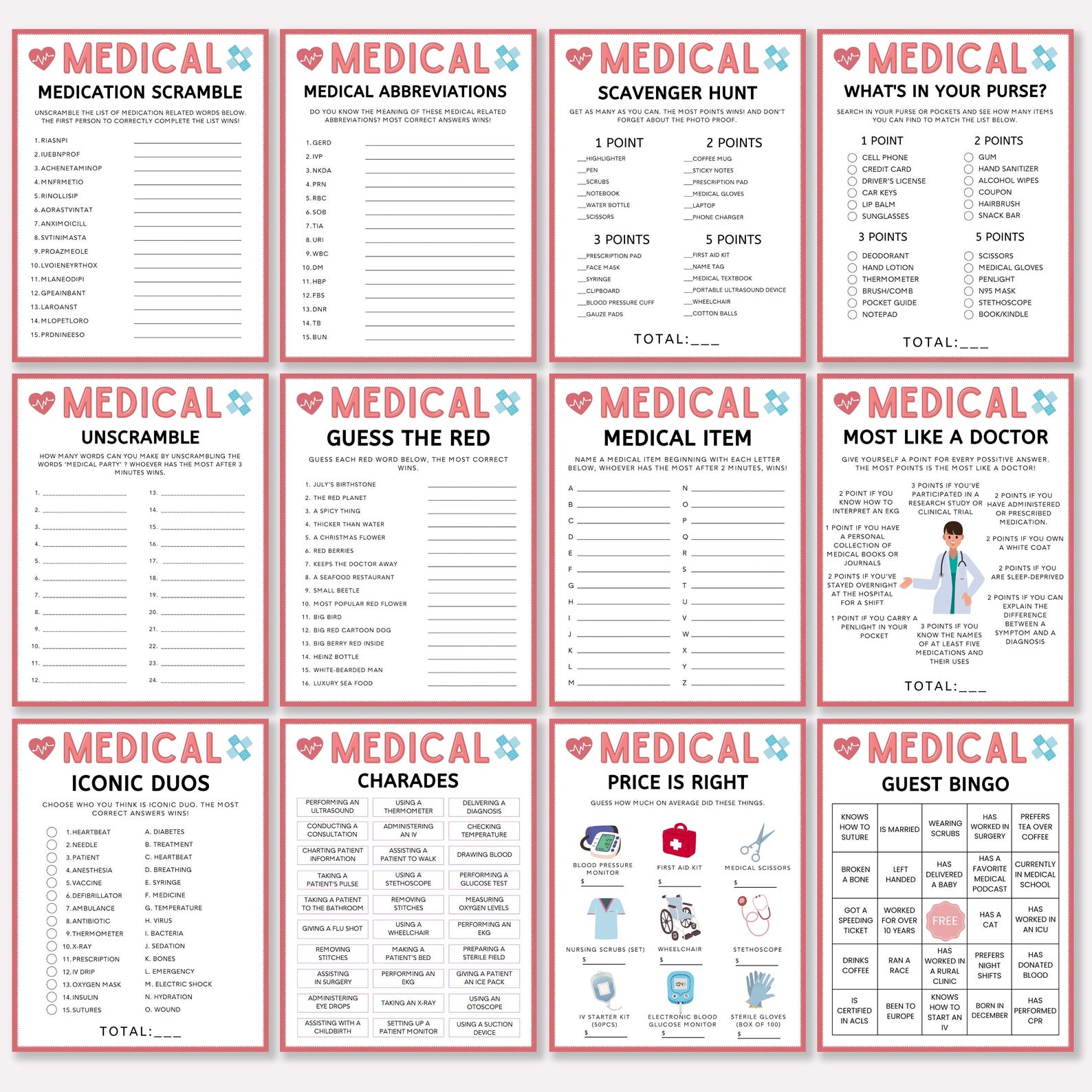 Editable Medical Games Bundle: 45 Printable Party Games (CANVA) - Etsy