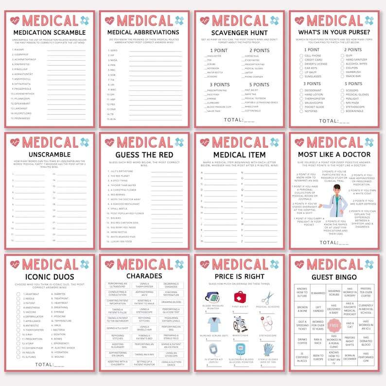 Editable Medical Games Bundle: 45 Printable Party Games (CANVA) - Etsy