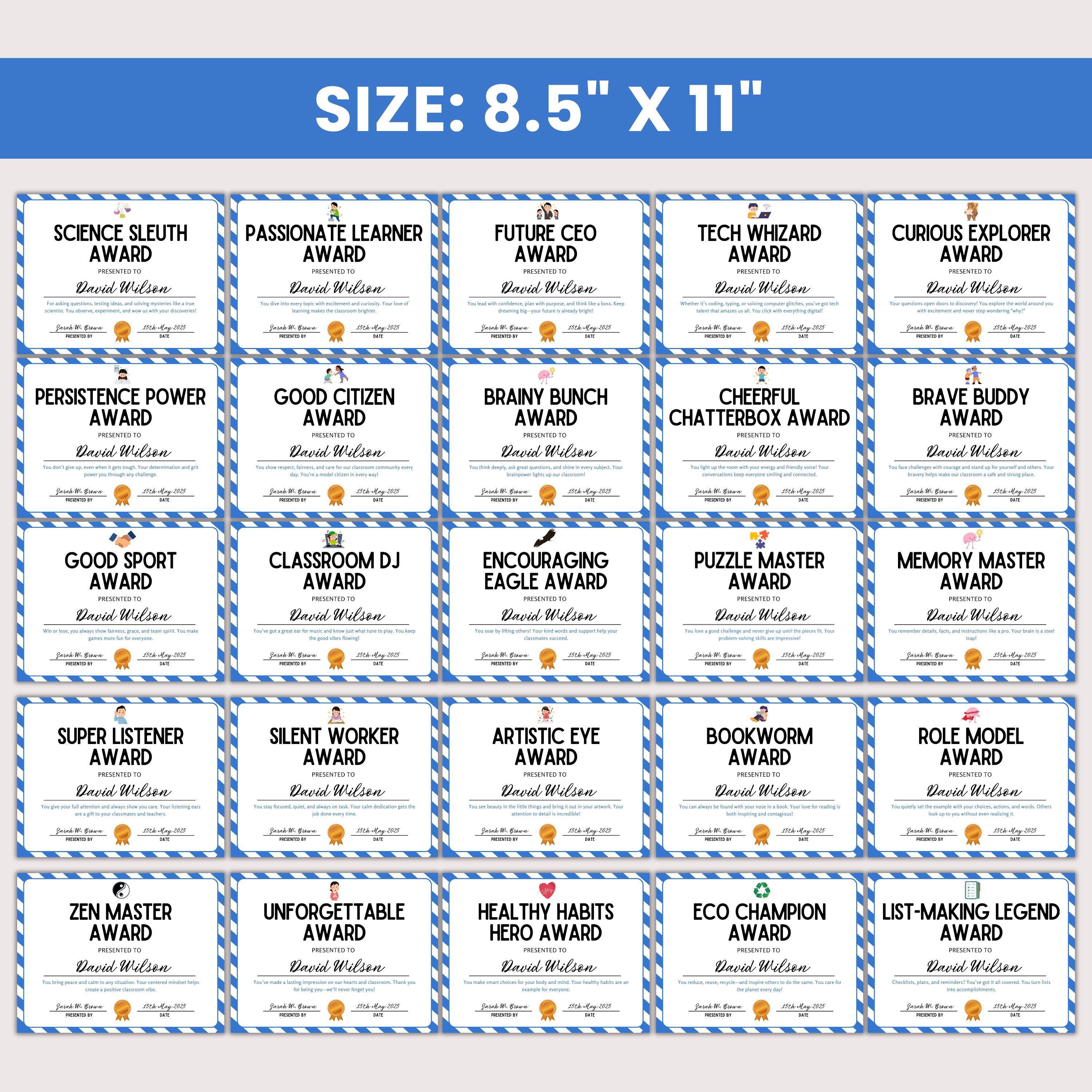 Editable Classroom Award Certificates: 100+ Student Templates (CANVA ...