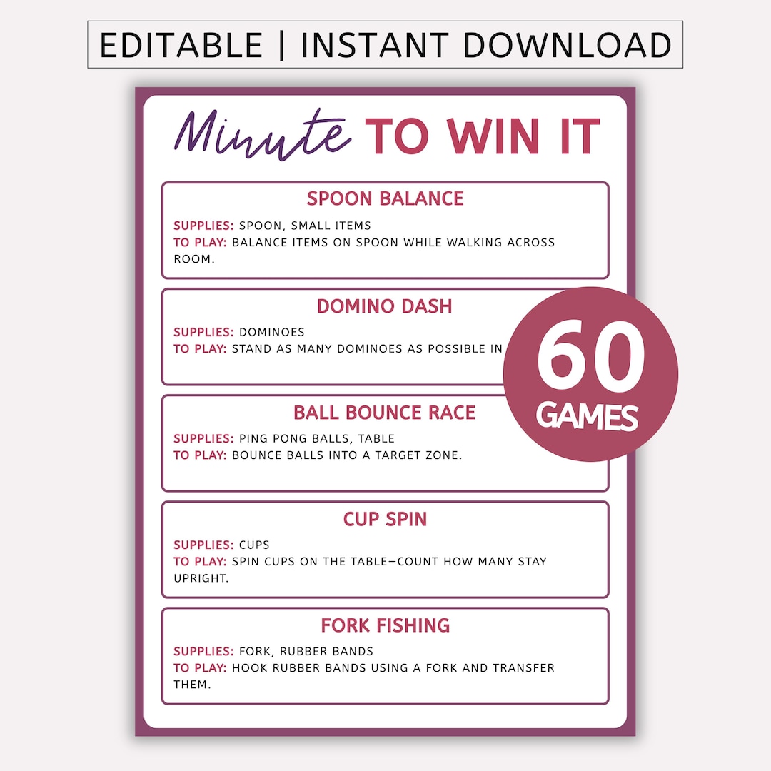 Minute to Win It Games: 60 Minute to Win It Party Games, Icebreaker ...