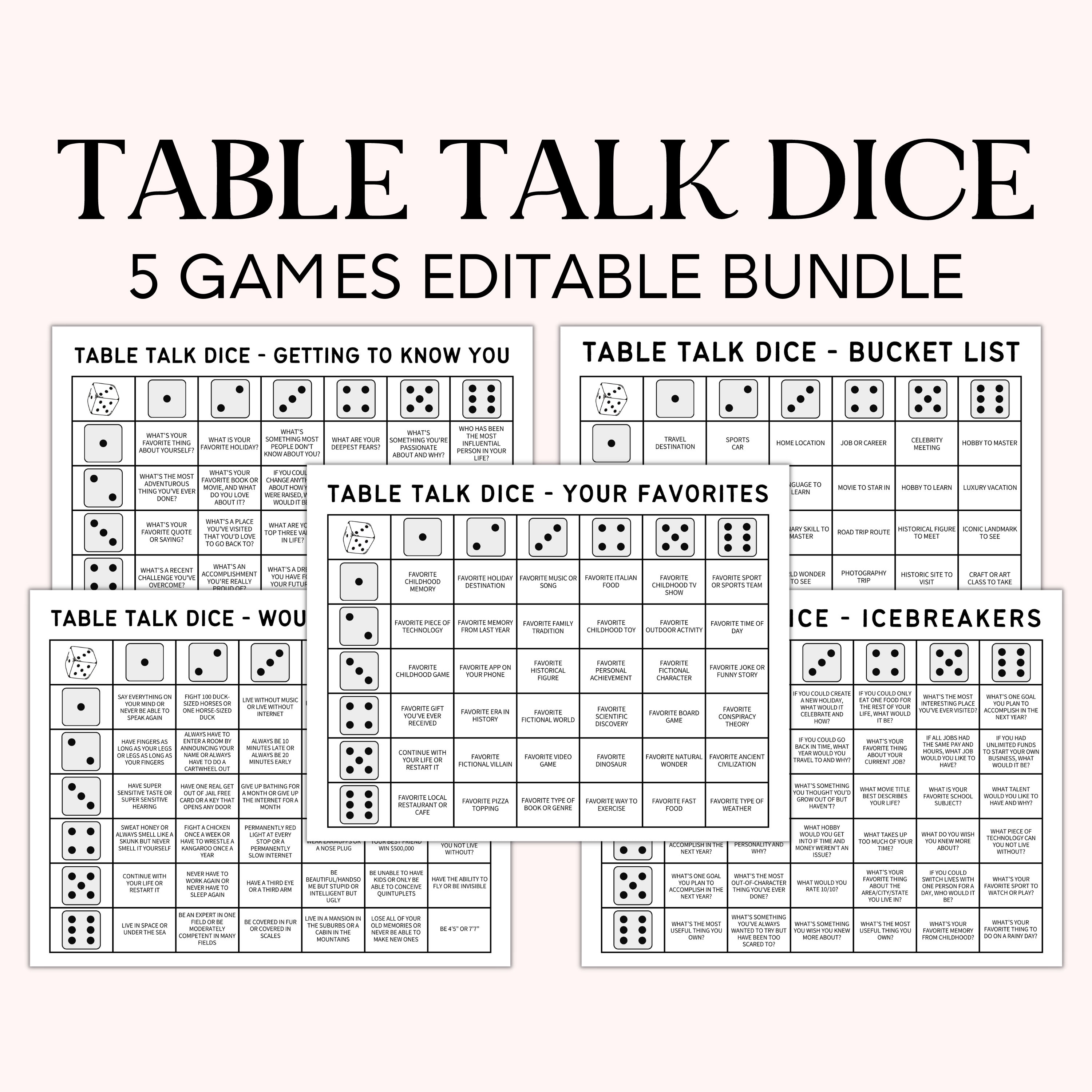 Table Talk Dice, Dicebreaker Game, Games for Kid, Teacher Resource ...