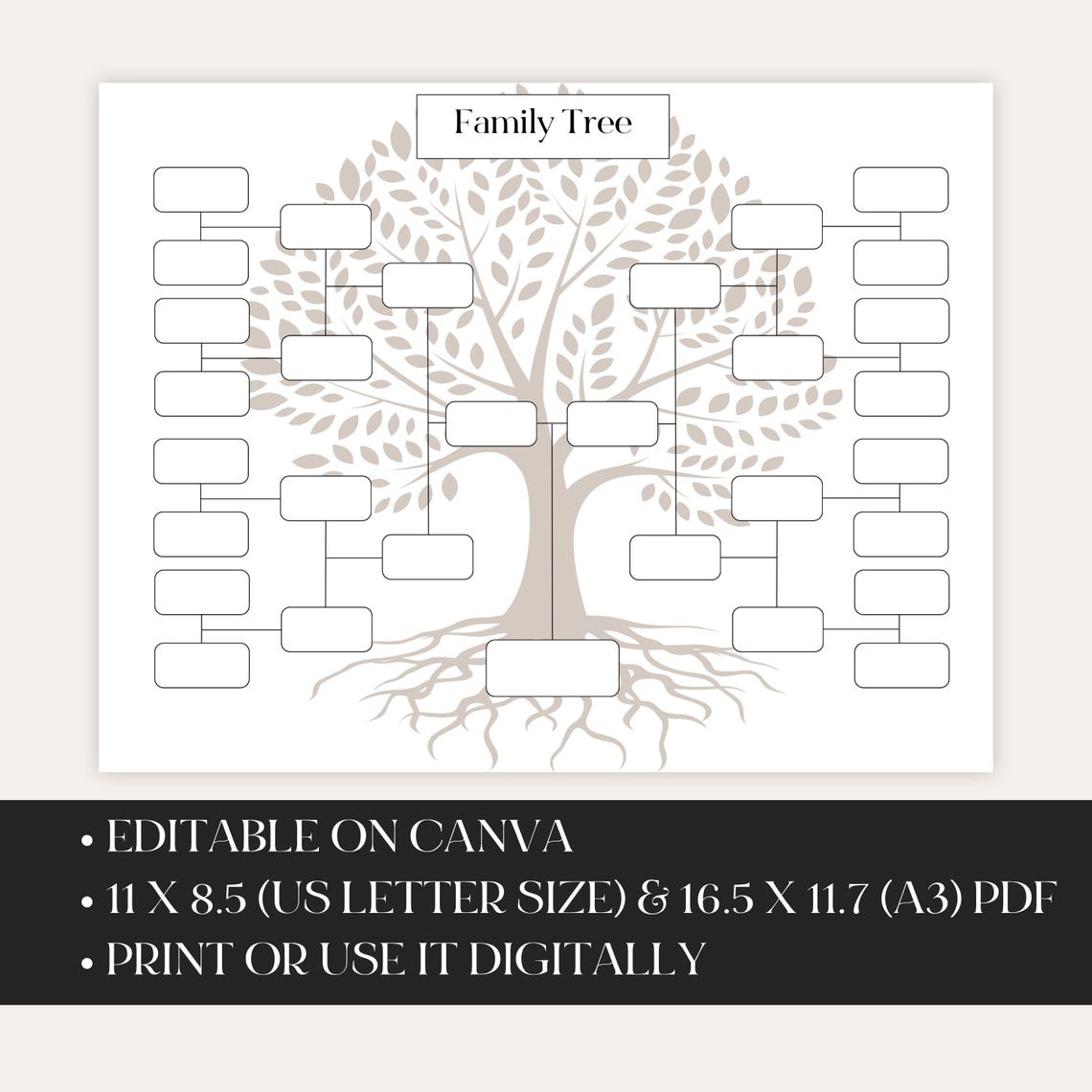 Family Tree Chart, Editable Family Tree Template, 5 Generation, 6 ...