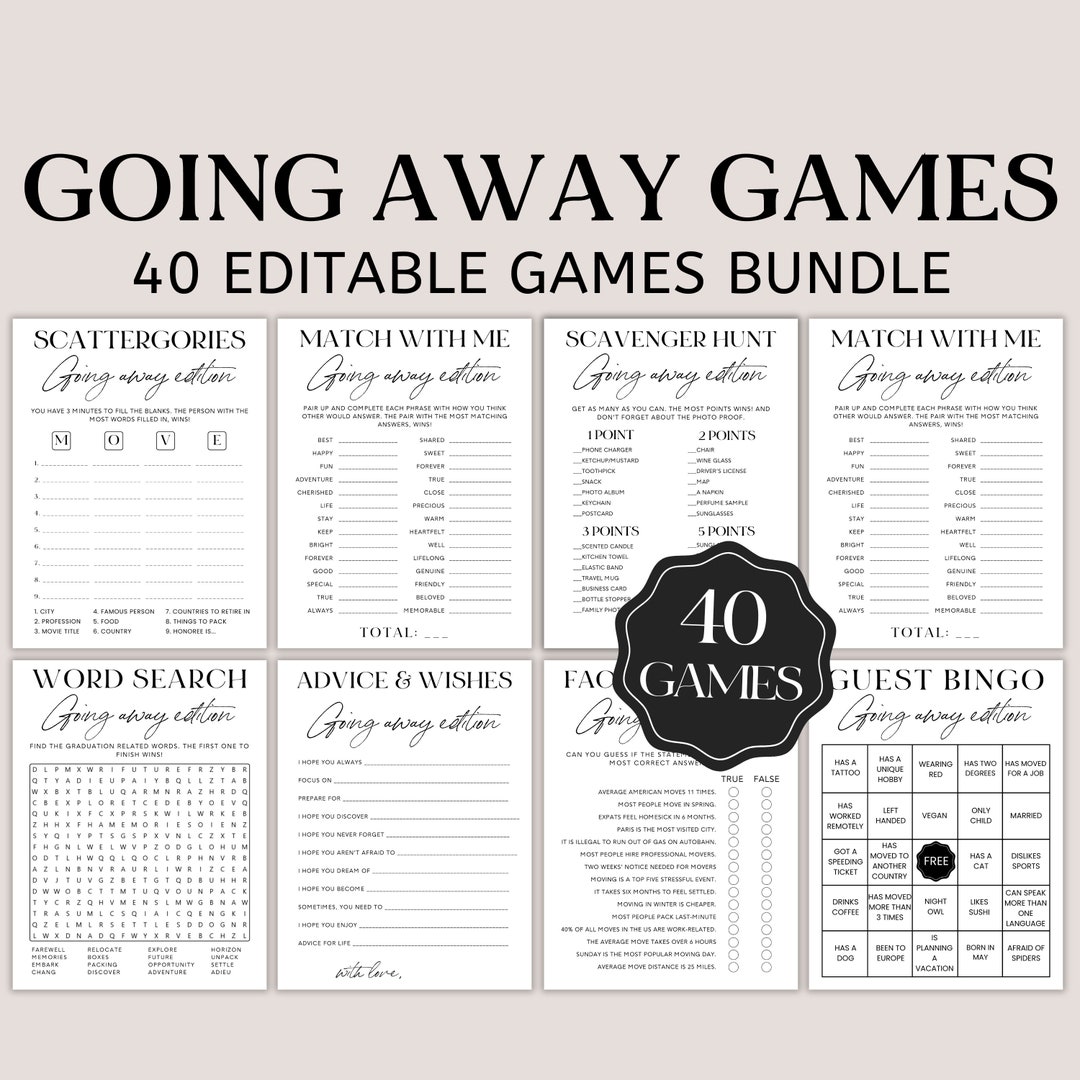 Going Away Party Games: 40 Printable Farewell Celebration Games ...