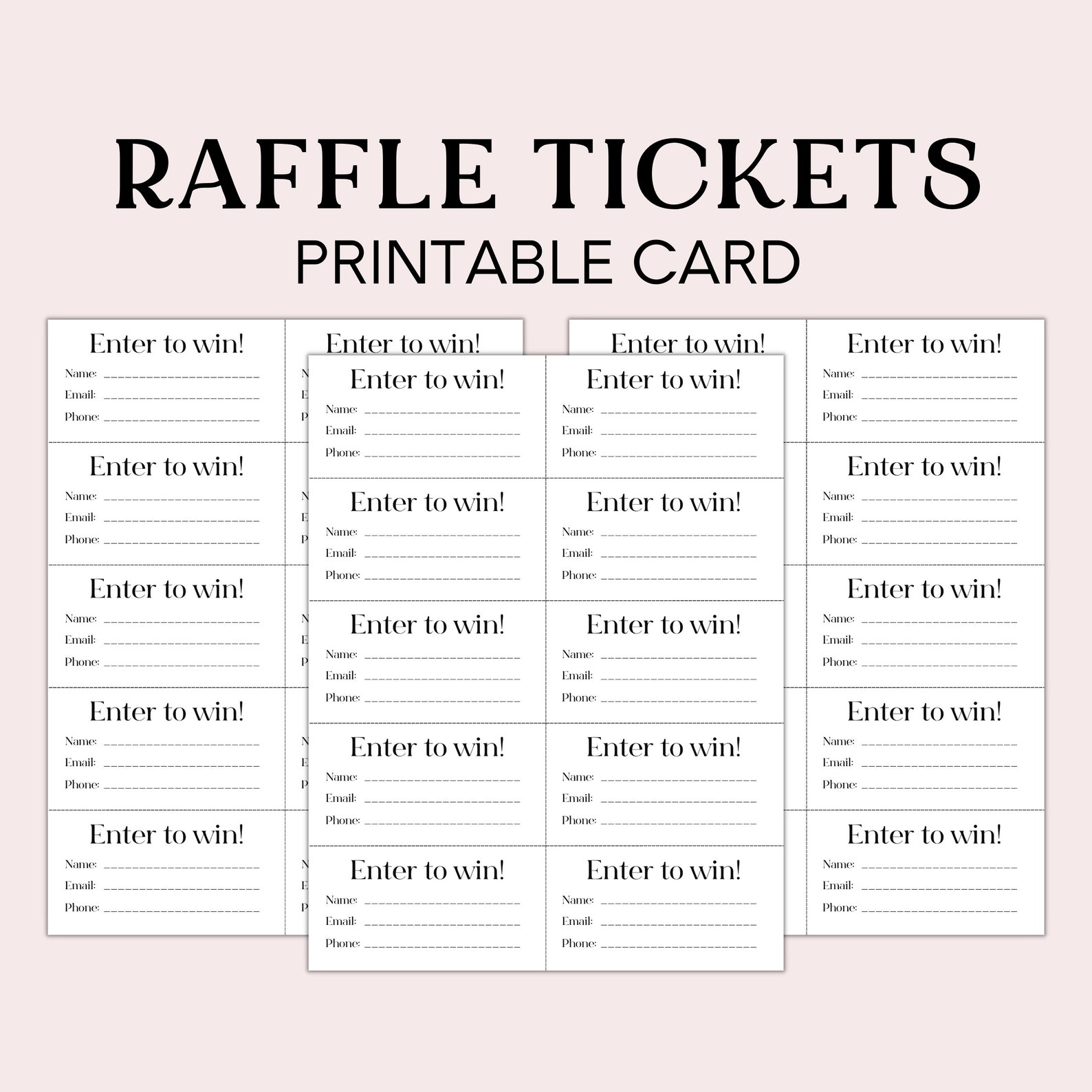 Raffle Ticket Form, Printable Enter to Win Ticket, Drawing Slips - Etsy