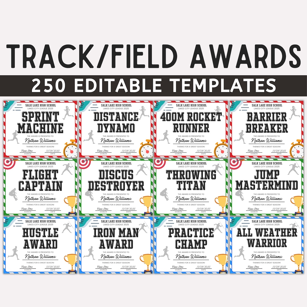 250 Editable Track and Field Award Certificates, Track Team Awards, End ...