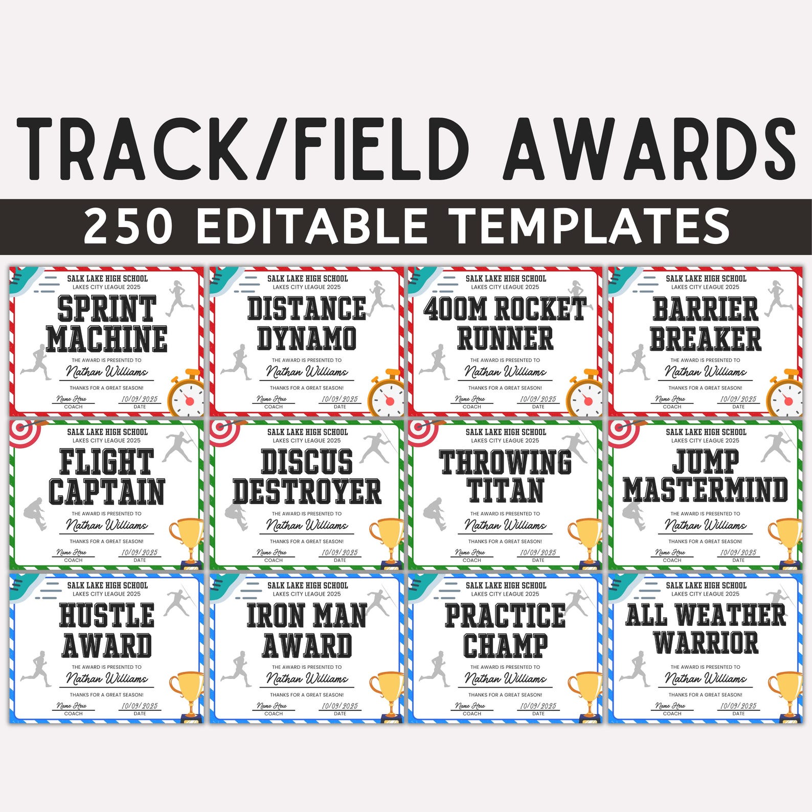 Editable Track and Field Award Certificates: 250 Team Awards (CANVA) - Etsy