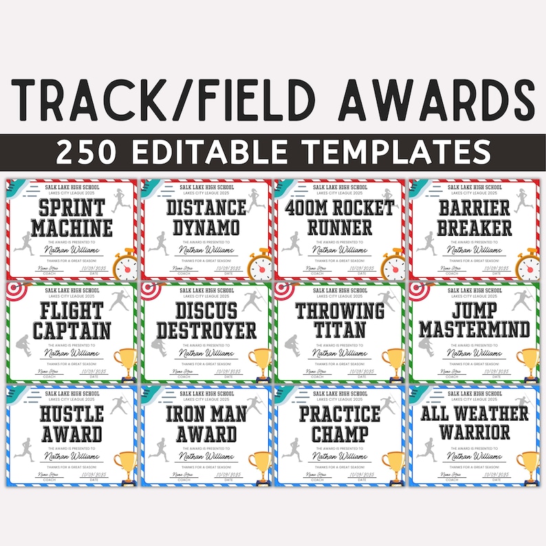 Editable Track and Field Award Certificates: 250 Team Awards (CANVA) - Etsy