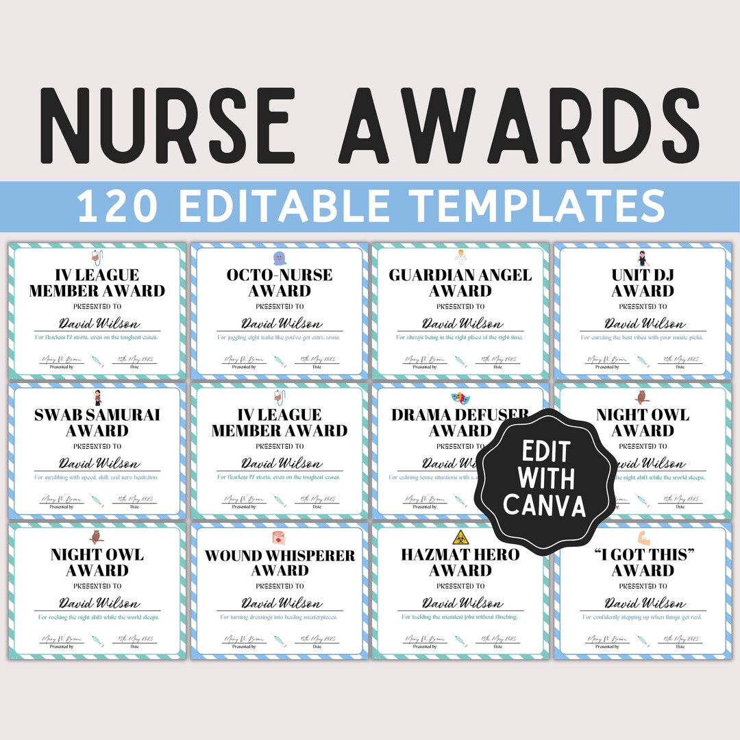 Funny Nurse Award Certificates: 120+ Editable RN Superlatives (CANVA ...