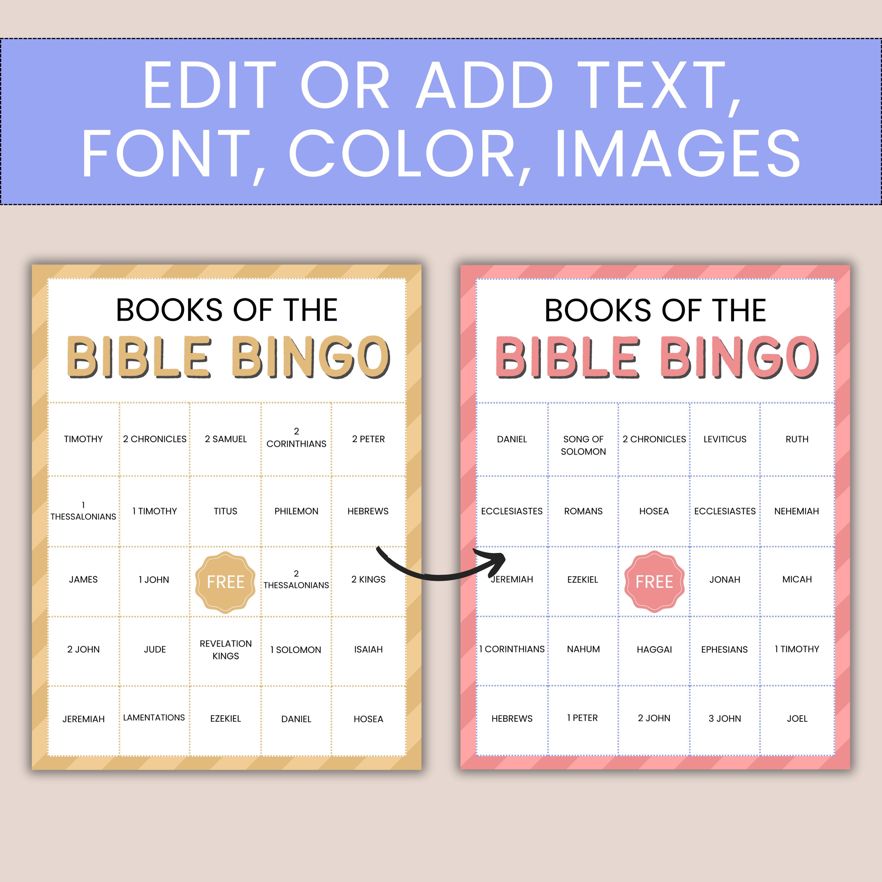 Books of the Bible Bingo Game, Bible Bingo Game, Youth Group Games ...