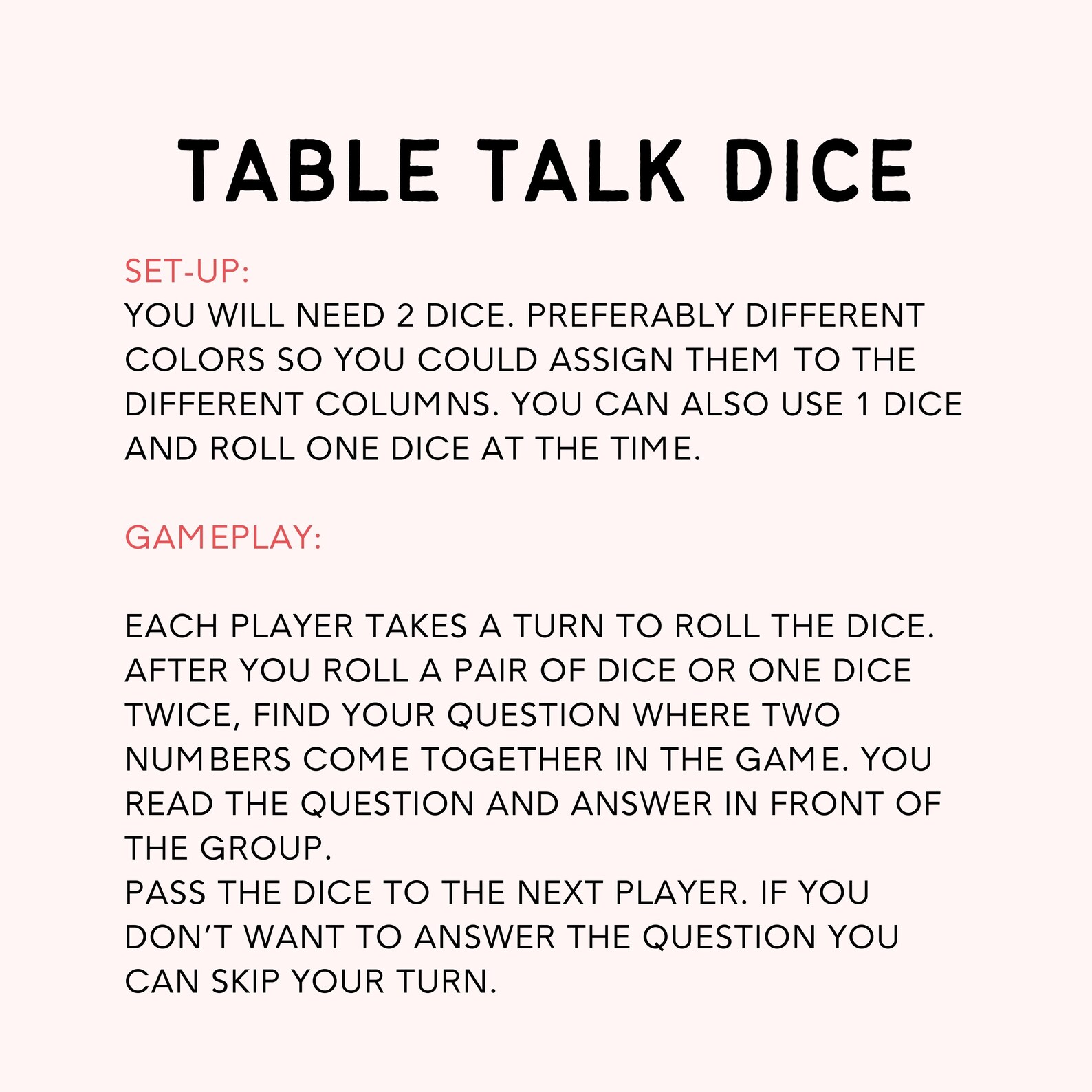 Table Talk Dice, Dicebreaker Game, Games for Kid, Teacher Resource ...