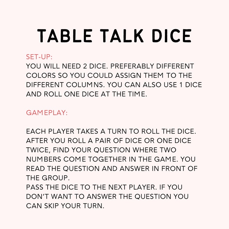 Table Talk Dice, Dicebreaker Game, Games for Kid, Teacher Resource ...