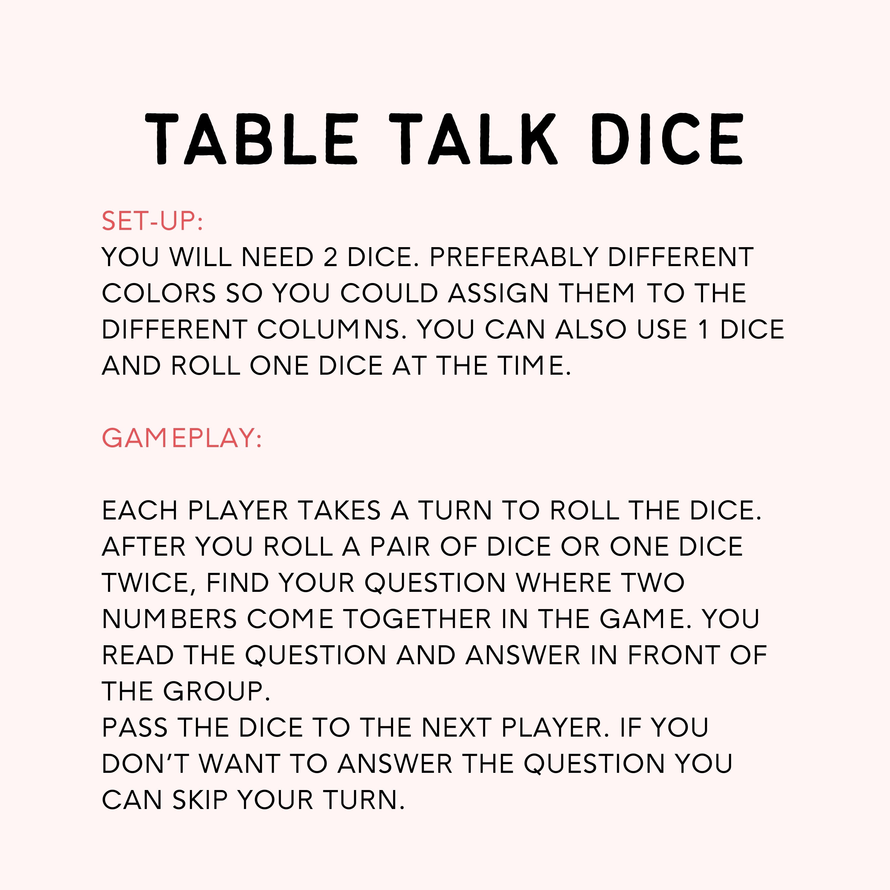 Table Talk Dice, Dicebreaker Game, Games for Kid, Teacher Resource ...
