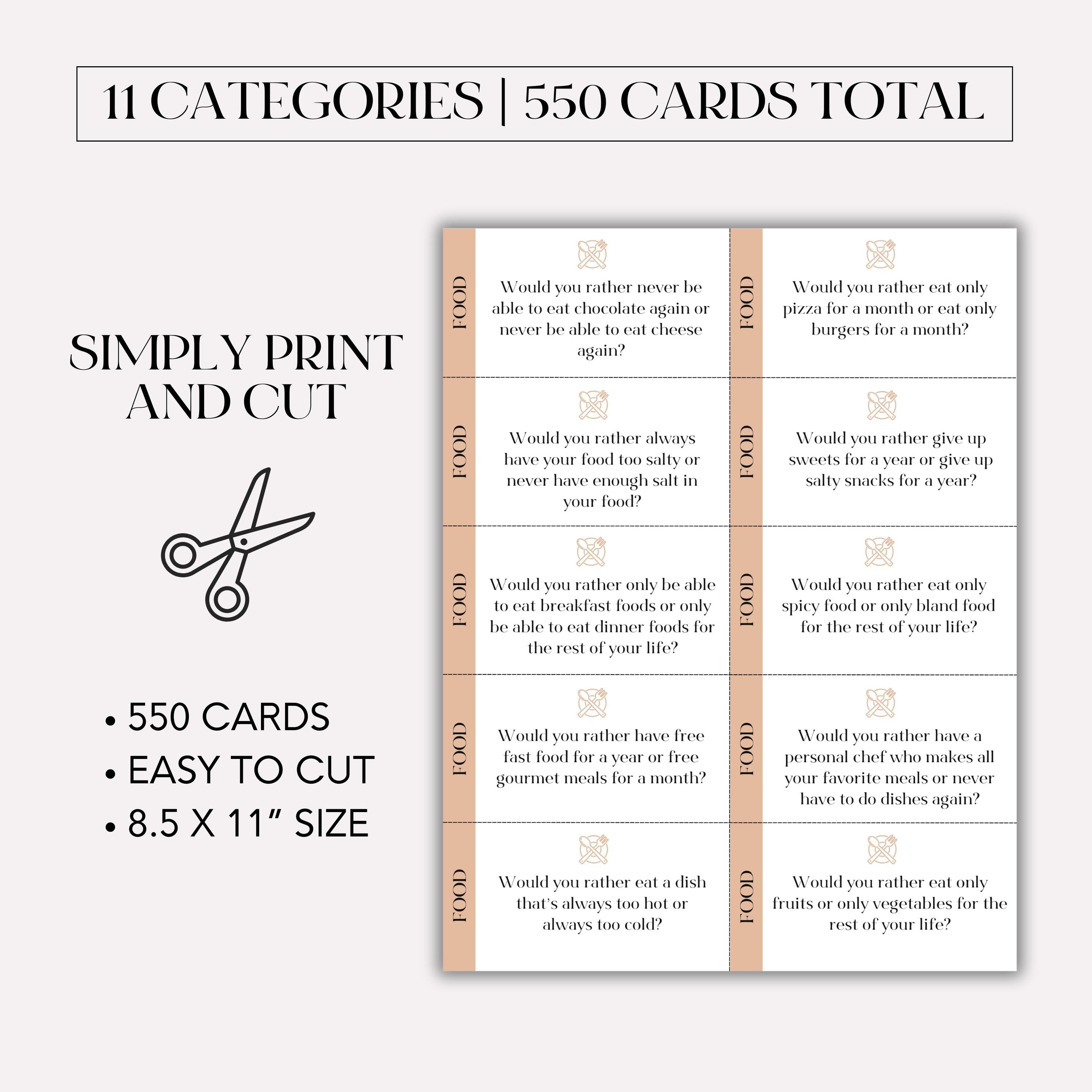 550 'would You Rather' Conversation Starter Cards (digital Download) - Etsy