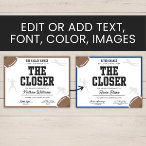 Editable Football Award Certificates, American Football Team Awards ...