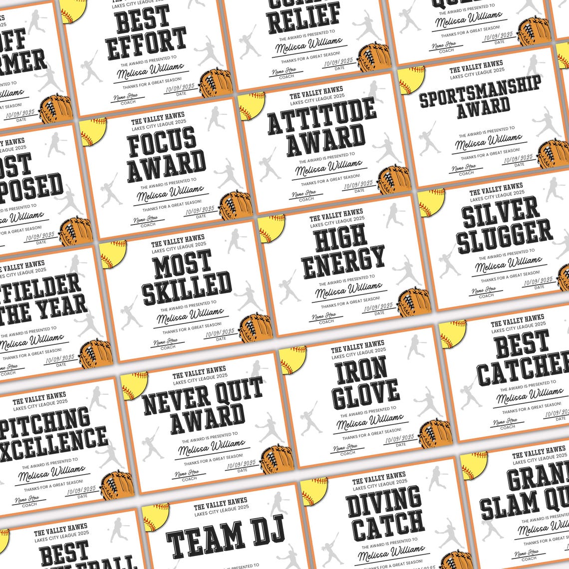 175 Editable Softball Award Certificates, Softball Team Awards, End of ...