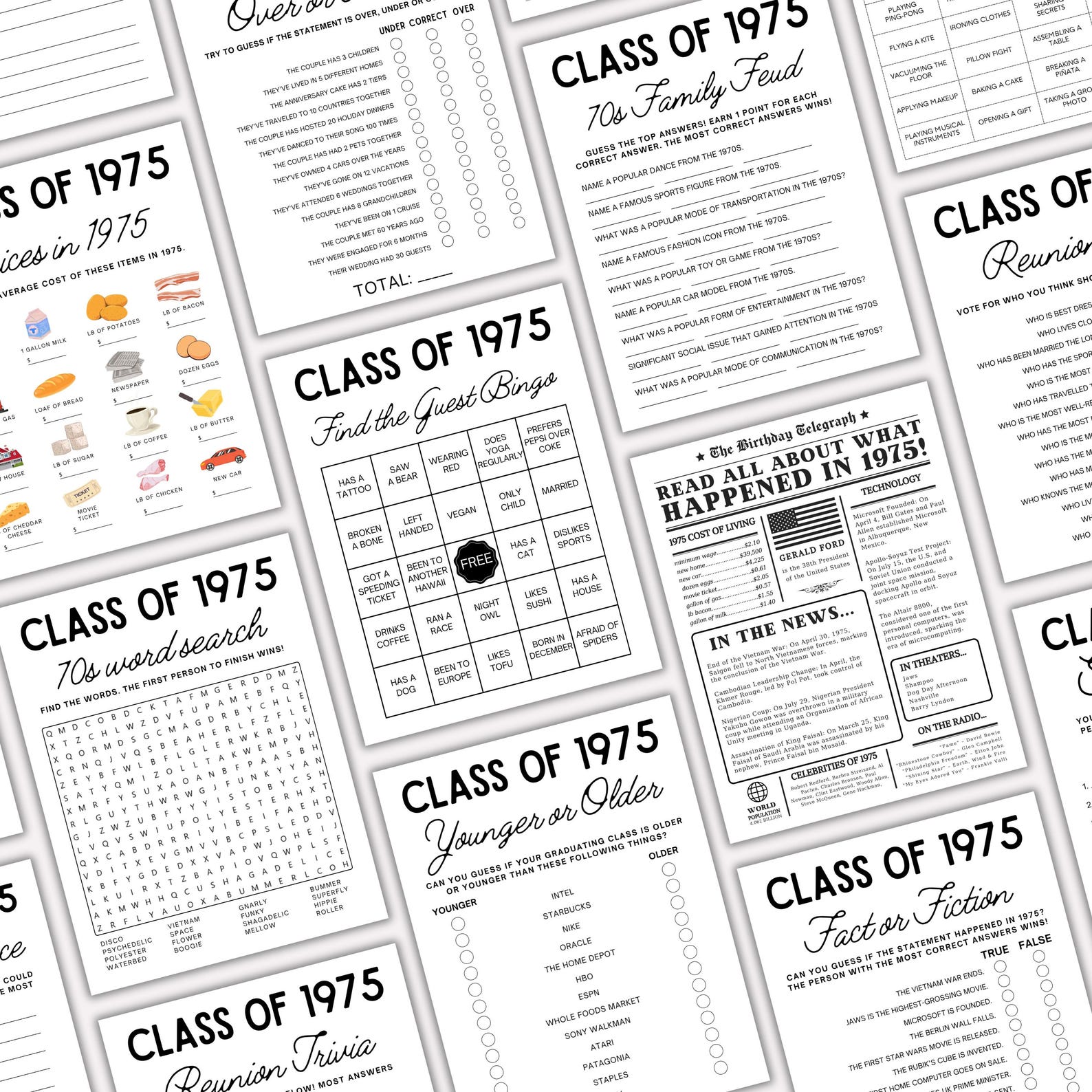 Class of 1975 Bundle, 50th Class Reunion Printable, Class Reunion Games ...