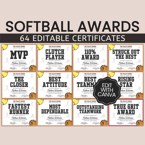 Softball End of Year Certificates - Etsy