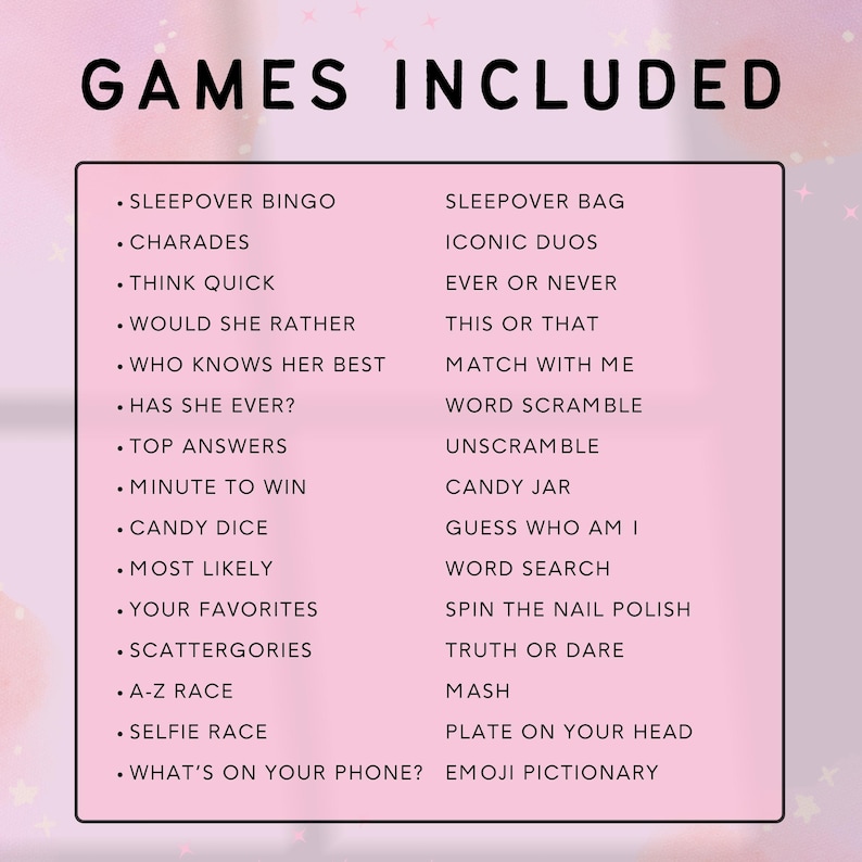Editable Slumber Party Games Bundle: Sleepover Activities (canva) - Etsy