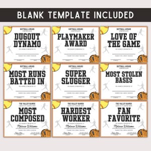 175 Editable Softball Award Certificates, Softball Team Awards, End of ...