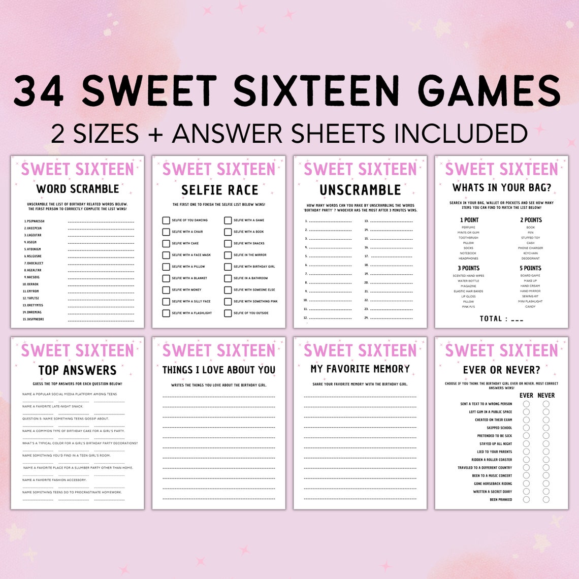 Editable Sweet Sixteen Birthday, 16th Birthday Games, 16th Birthday ...
