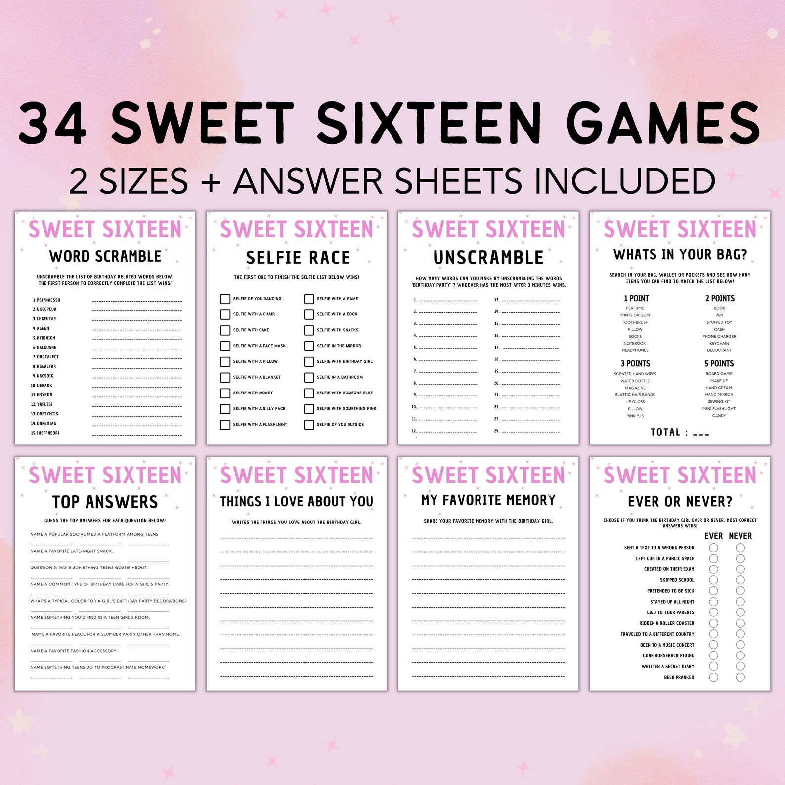 Editable Sweet Sixteen Birthday, 16th Birthday Games, 16th Birthday ...
