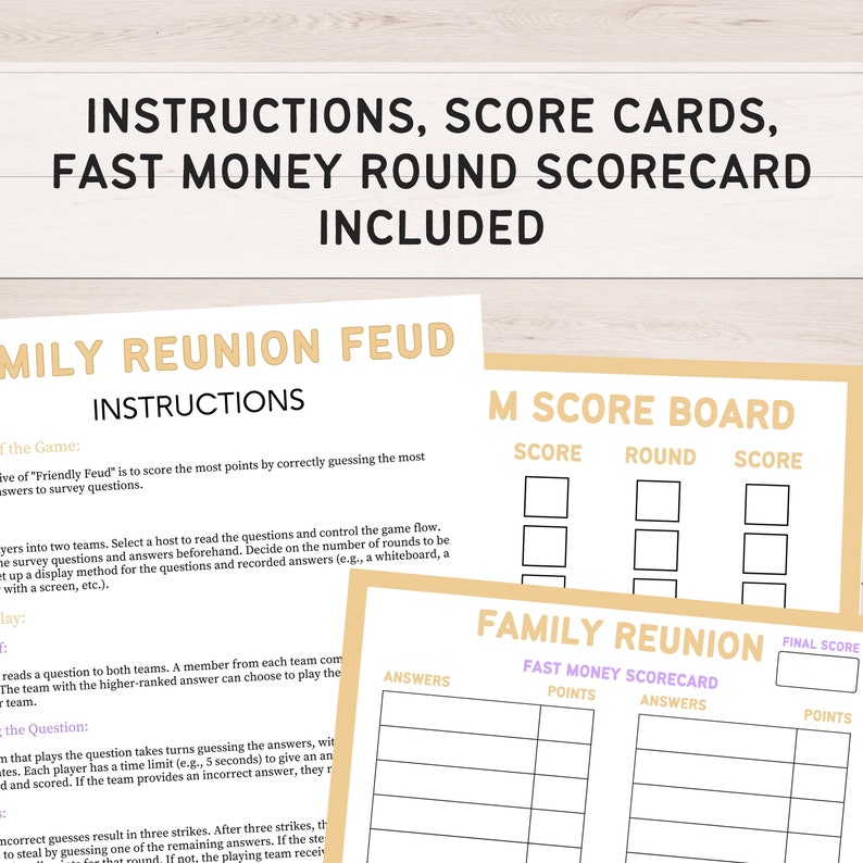 Family Reunion Feud Game: 50 Fun Cards (PDF Files) - Etsy
