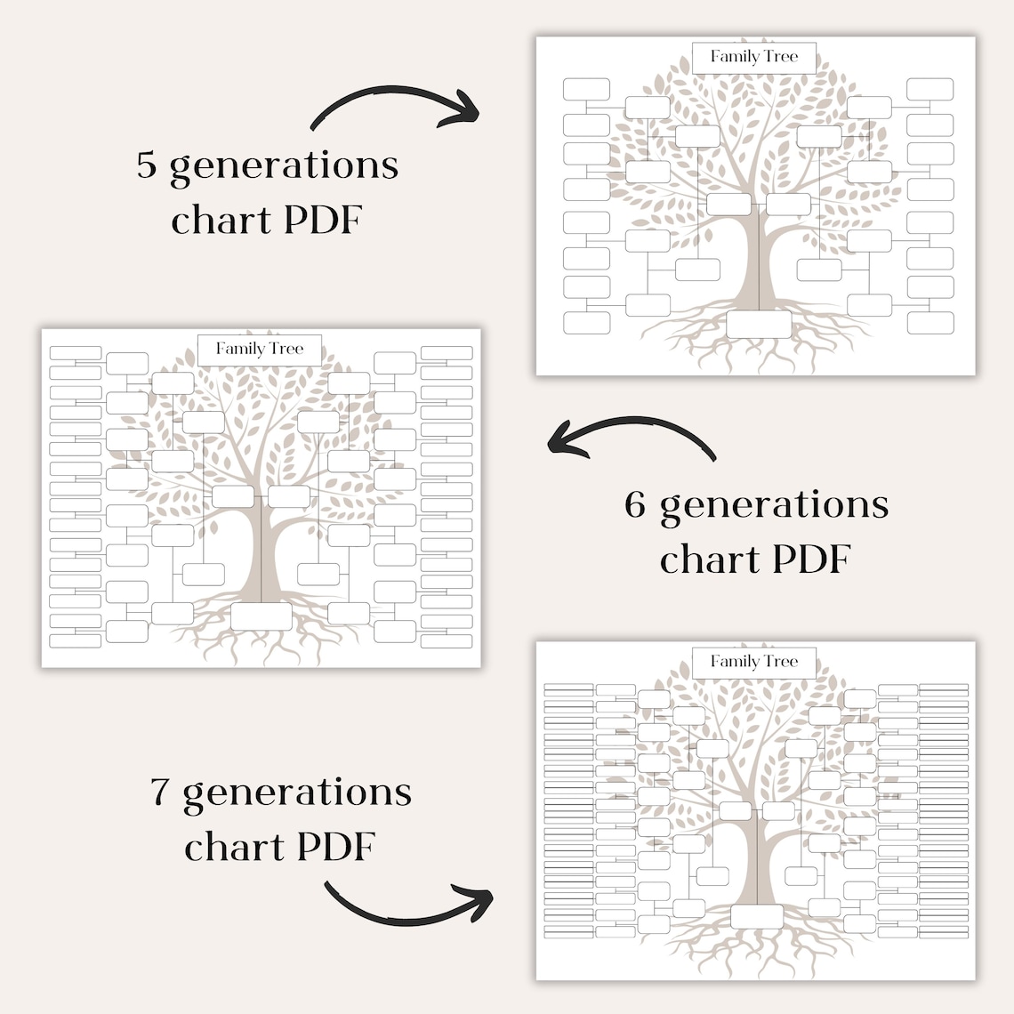 Family Tree Chart, Editable Family Tree Template, 5 Generation, 6 ...