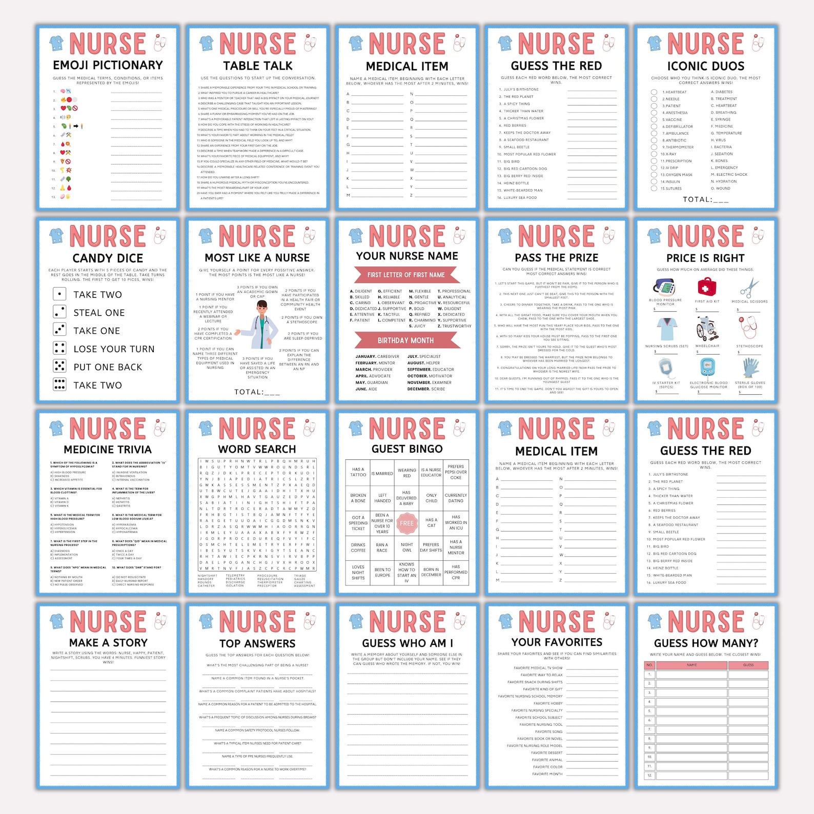 47 Nurse Party Games Bundle: Editable & Printable (CANVA) - Etsy