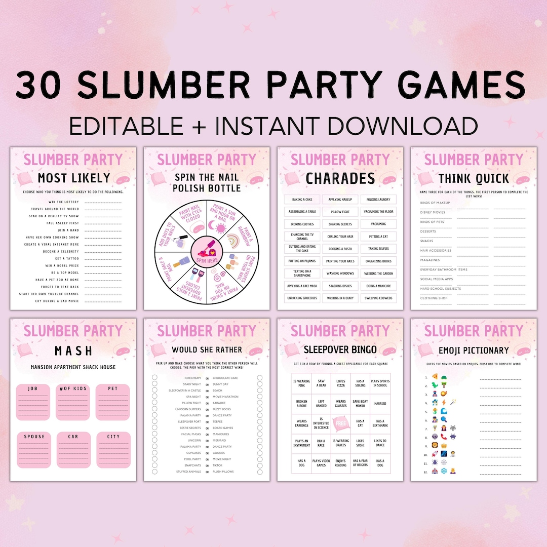 Editable Slumber Party Games Bundle: Sleepover Activities (canva) - Etsy