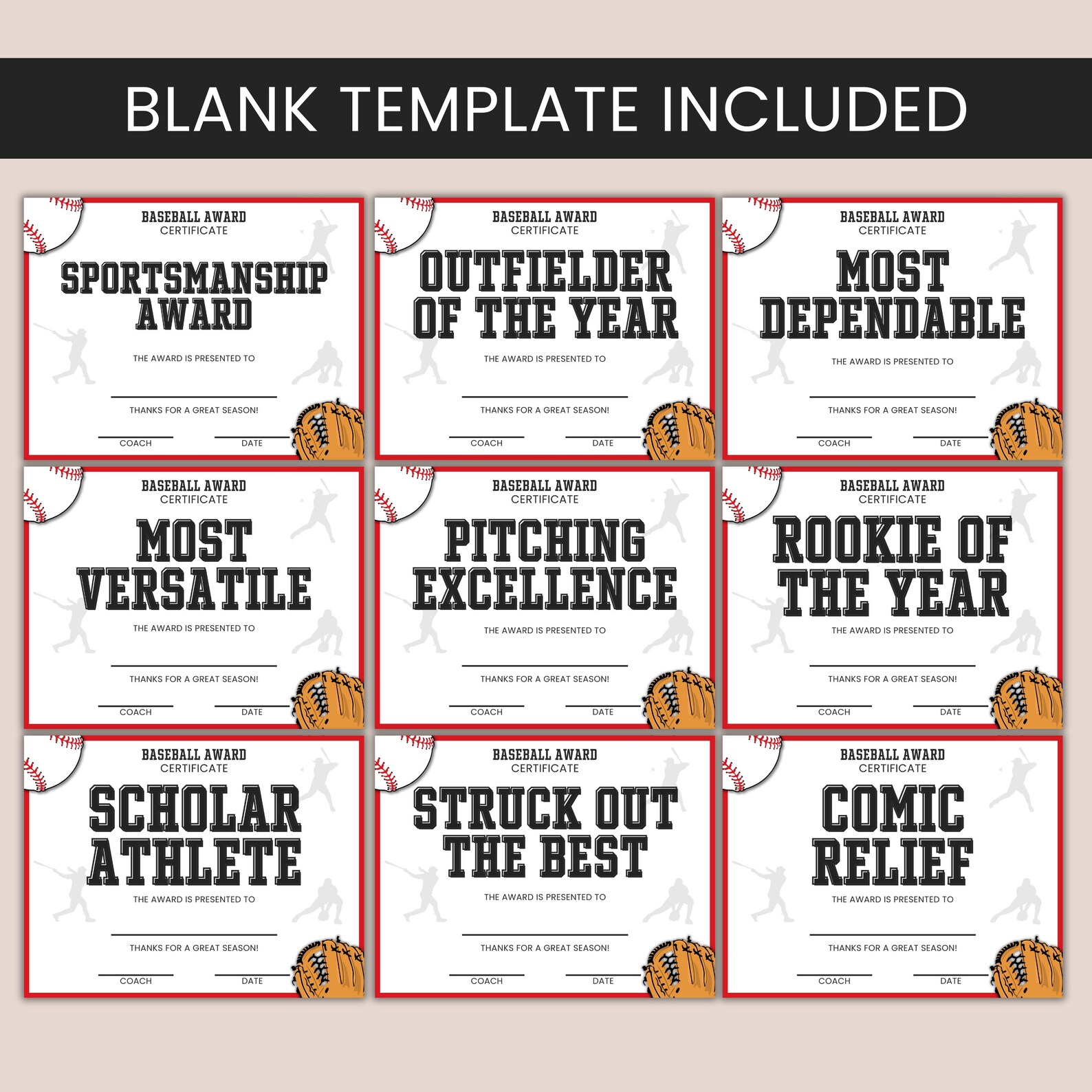 Editable Baseball Award Certificates, Baseball Team Awards, End of ...