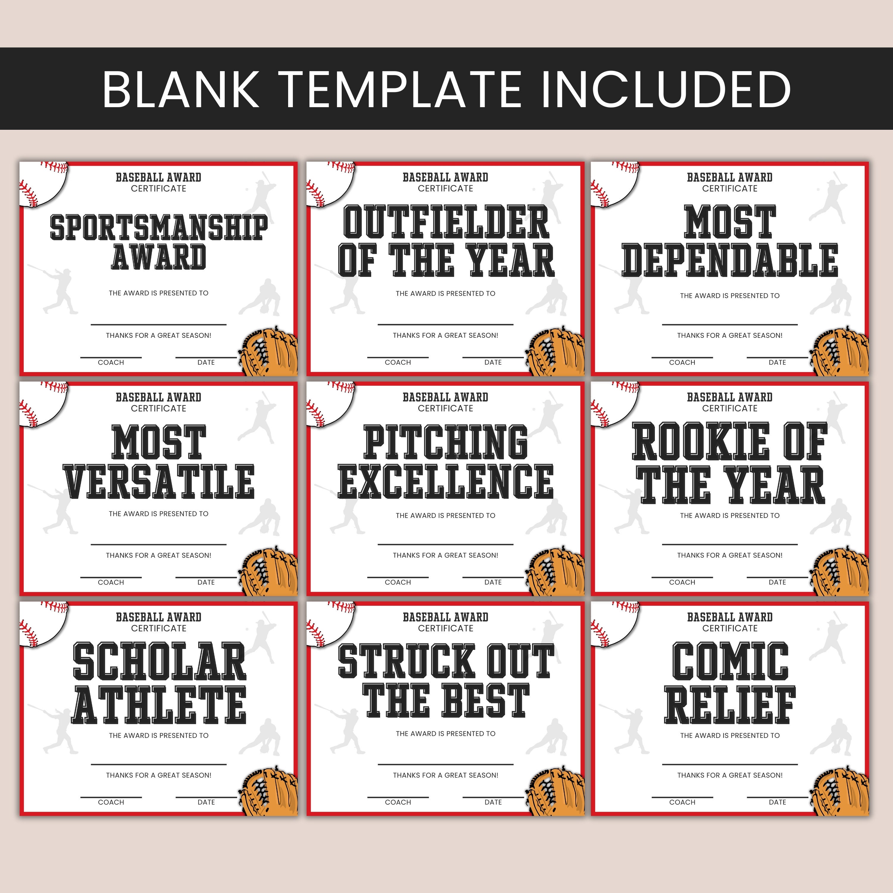 Editable Baseball Award Certificates, Baseball Team Awards, End of ...