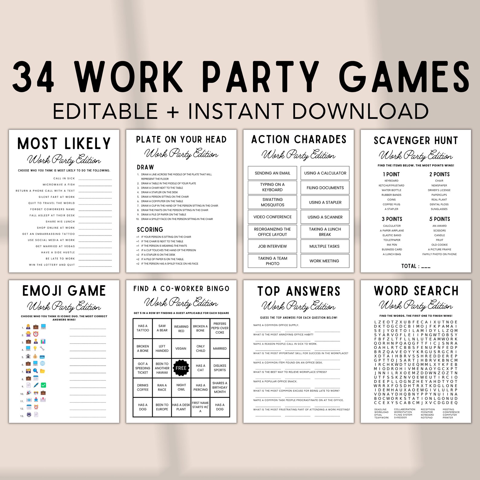 Editable Office Party Games, Work Party Games, Team Meeting Games ...