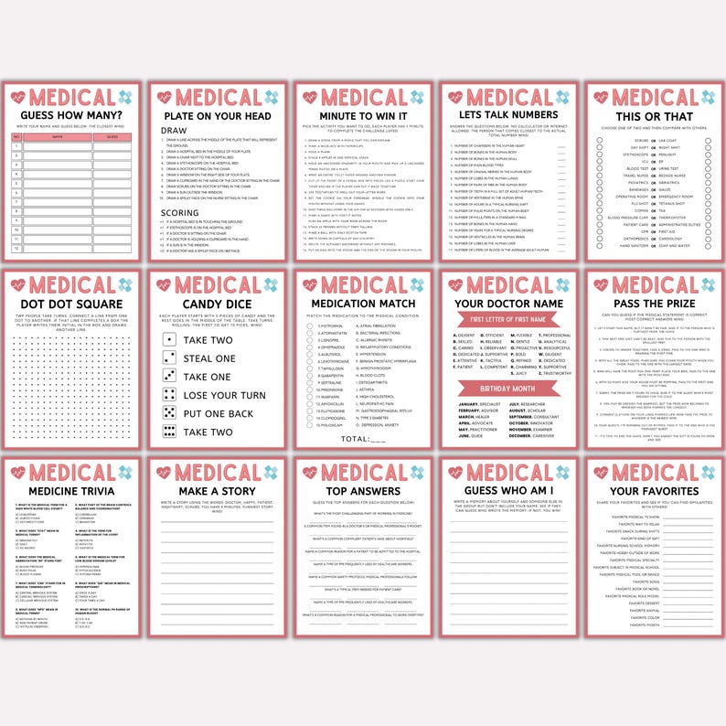Editable Medical Games Bundle: 45 Printable Party Games (CANVA) - Etsy