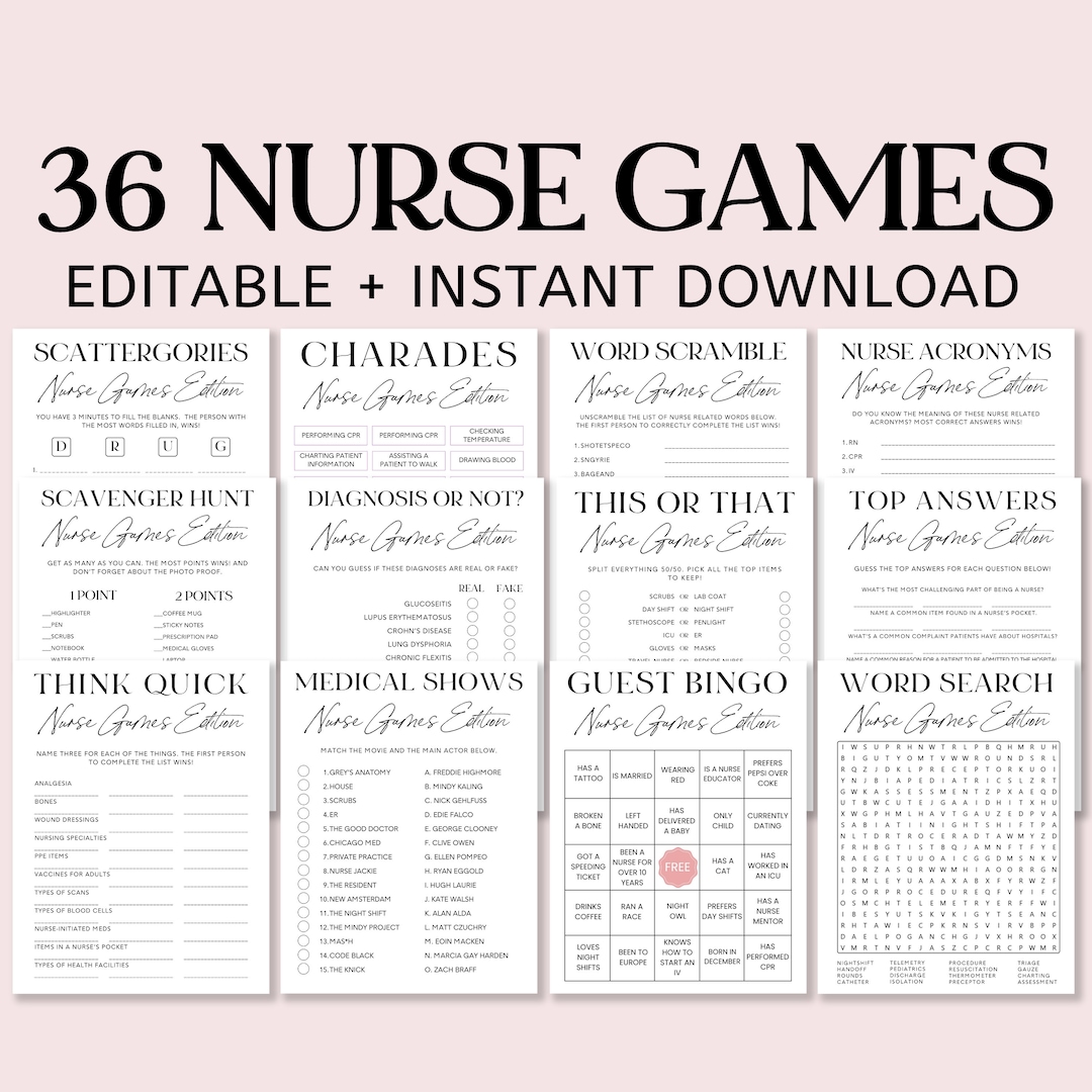 Editable Nurse Party Games Bundle, Nurse Week, Nurse Student, Nurse ...