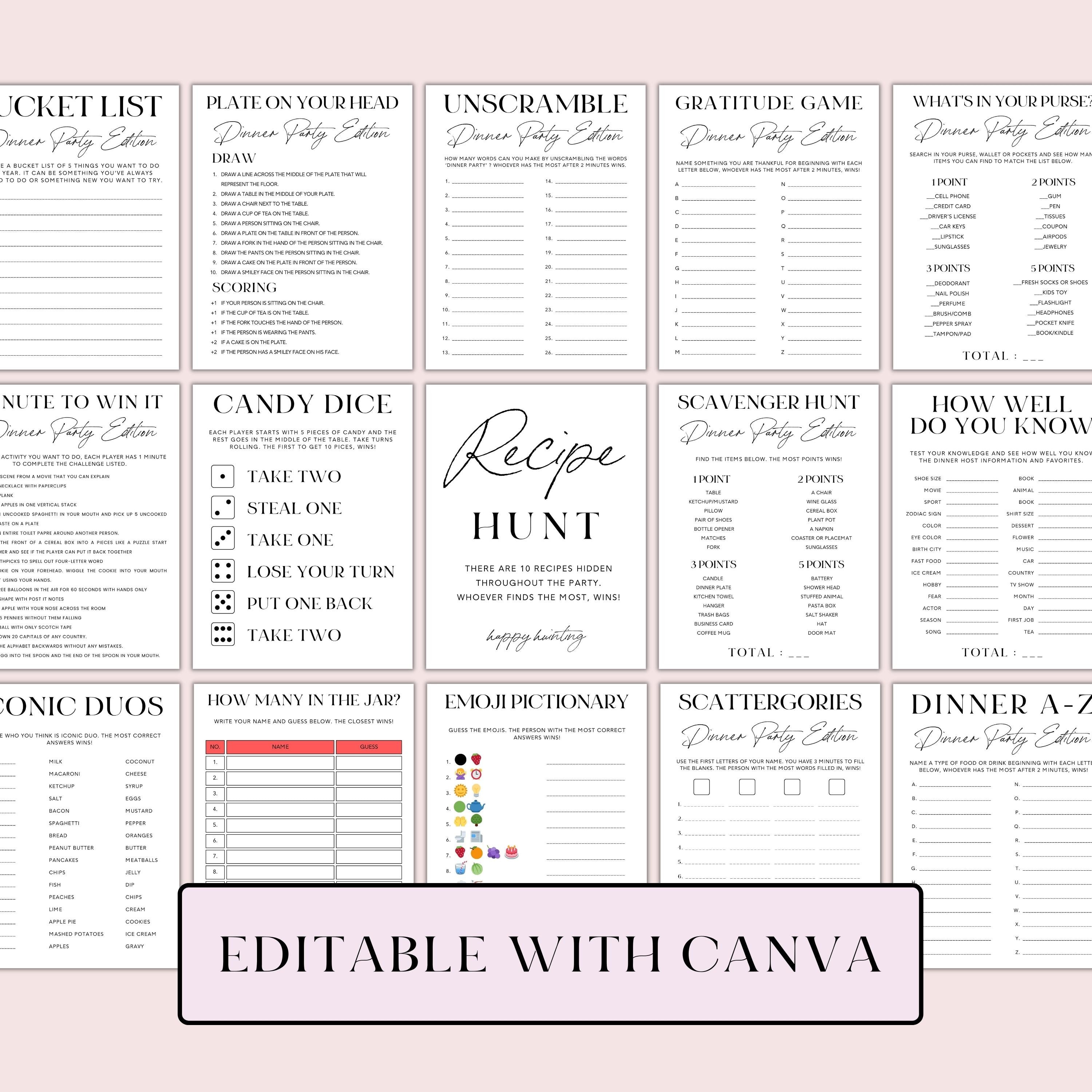 Printable Dinner Party Games: 34 Editable Games (digital Download) - Etsy