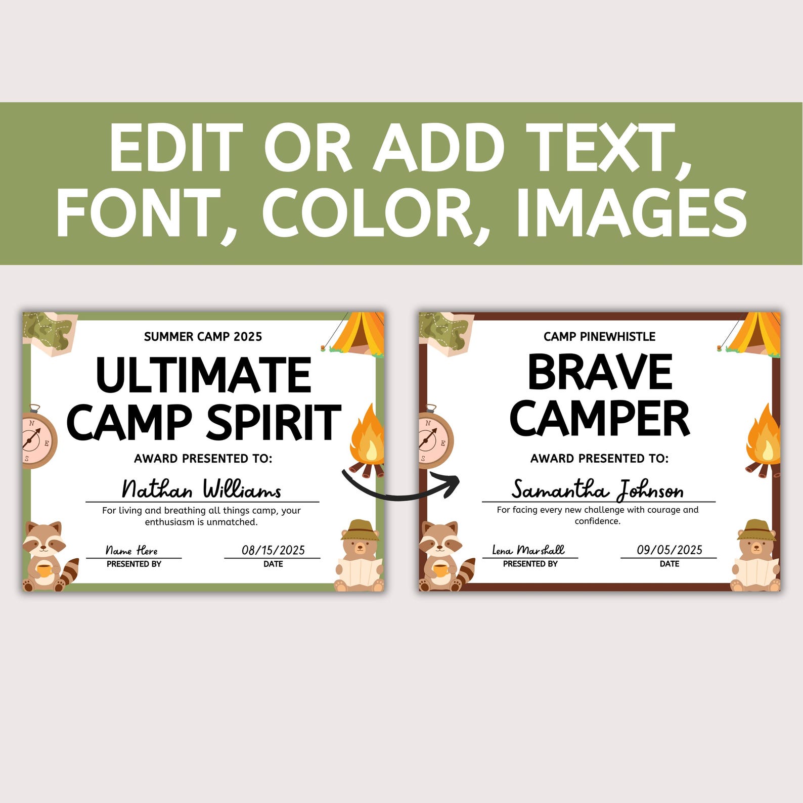 165 Editable Camping Certificates, Summer Camp Awards, Camp ...