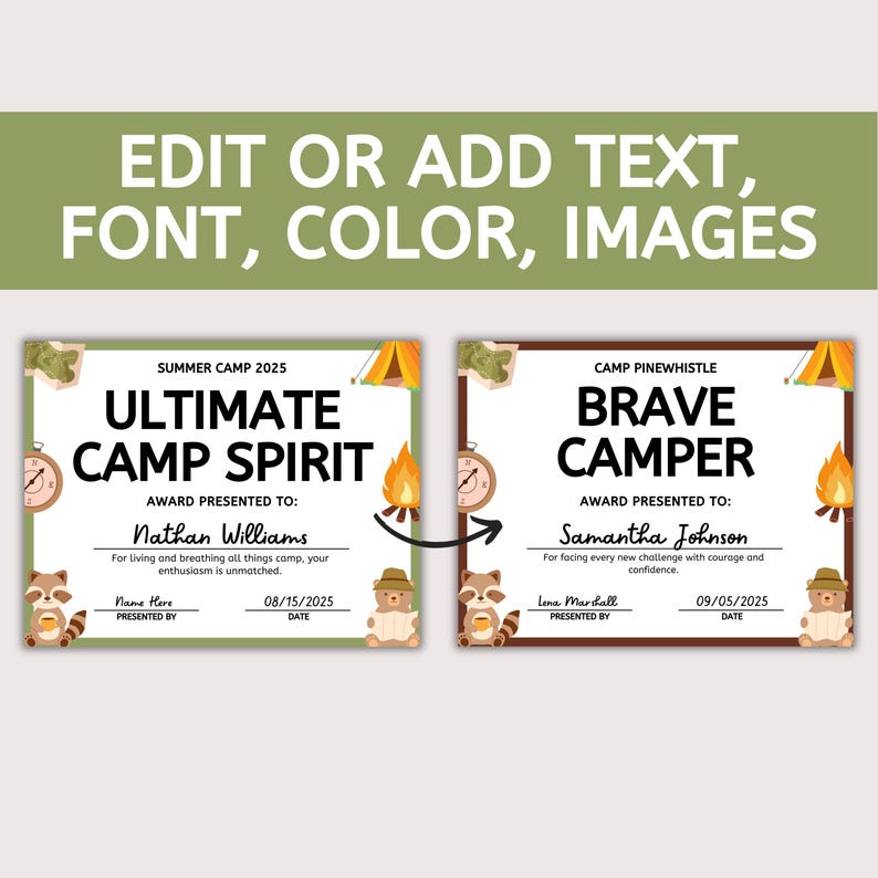 165 Editable Camping Certificates, Summer Camp Awards, Camp ...
