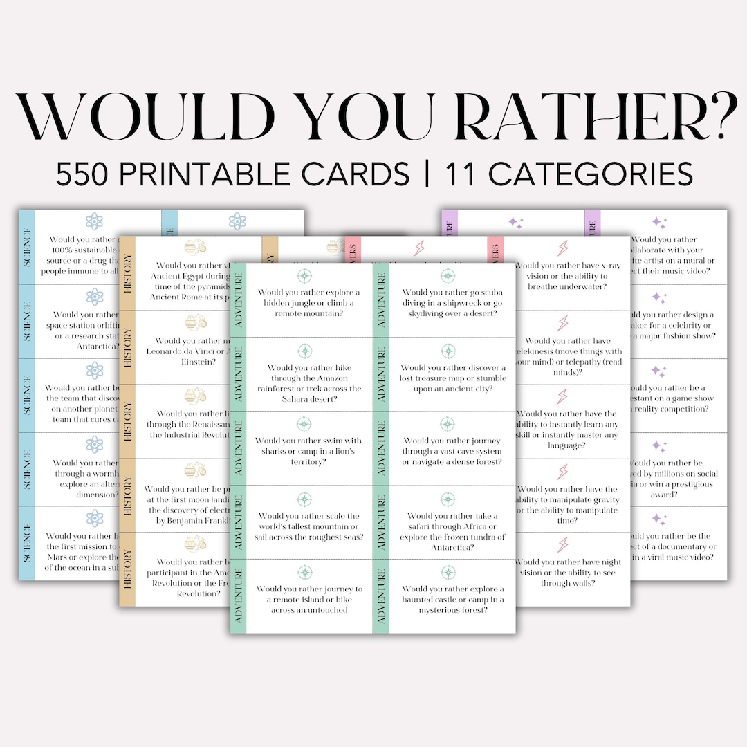 550 'would You Rather' Conversation Starter Cards (digital Download) - Etsy