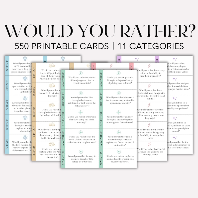 550 'would You Rather' Conversation Starter Cards (digital Download) - Etsy
